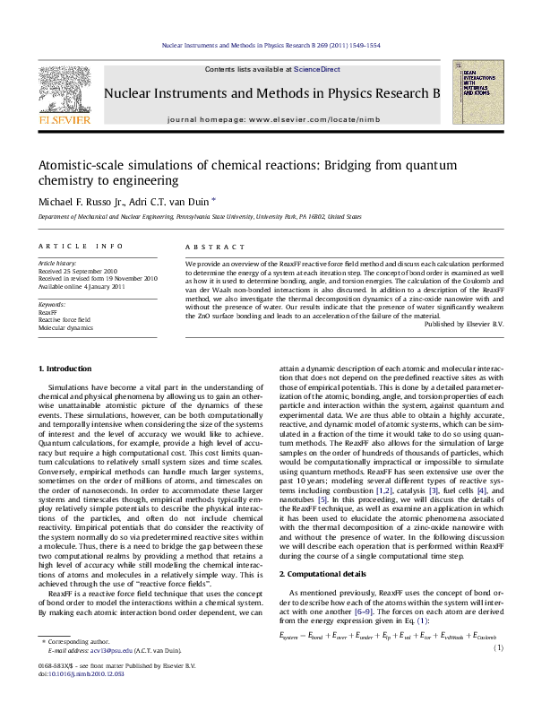 Pdf Atomistic Scale Simulations Of Chemical Reactions Bridging From