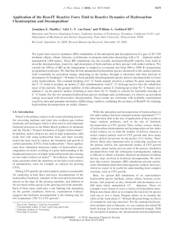 Pdf Application Of The Reaxff Reactive Force Field To Reactive Dynamics Of Hydrocarbon
