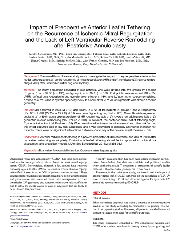(PDF) Impact of Preoperative Anterior Leaflet Tethering on the ...