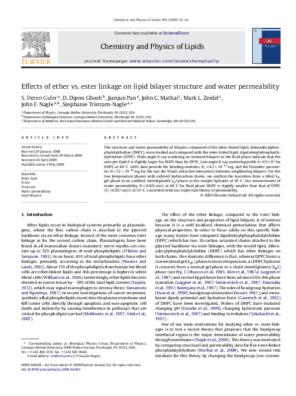 (PDF) Effects of Ether vs. Ester Linkage on Lipid Bilayer Structure and ...