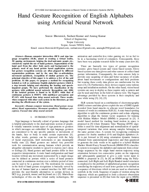 Hand Gesture Recognition of English Alphabets using Artificial Neural ...