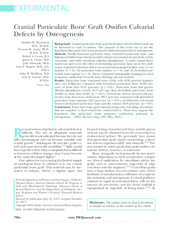 (PDF) Cranial Particulate Bone Graft Ossifies Calvarial Defects by ...