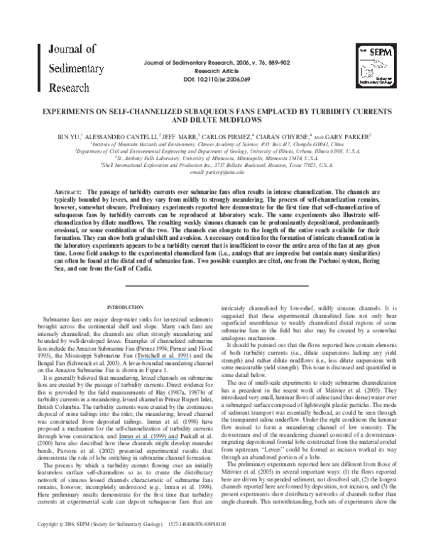 (PDF) Experiments on Self-Channelized Subaqueous Fans Emplaced by ...