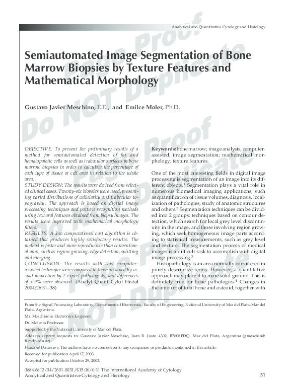 (PDF) Semiautomated image segmentation of bone marrow biopsies by texture features and ...