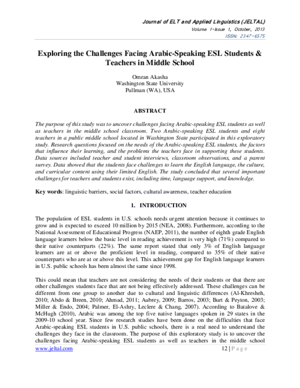 (PDF) Exploring the Challenges Facing Arabic-Speaking ESL Students ...