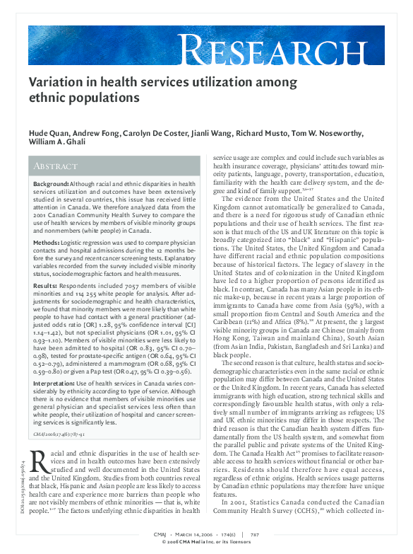(PDF) Variation in health services utilization among ethnic populations