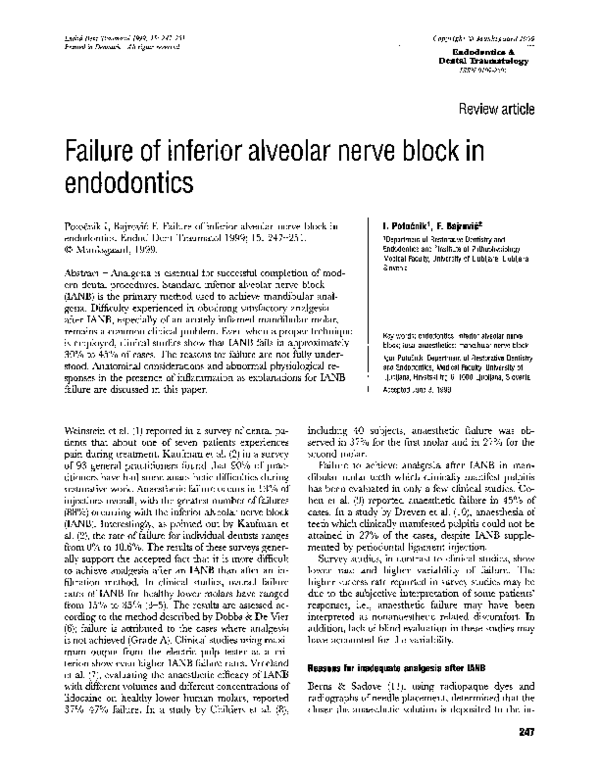 (PDF) Failure of inferior alveolar nerve block in endodontics