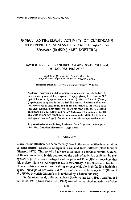 (PDF) Insect antifeedant activity of clerodane diterpenoids against ...