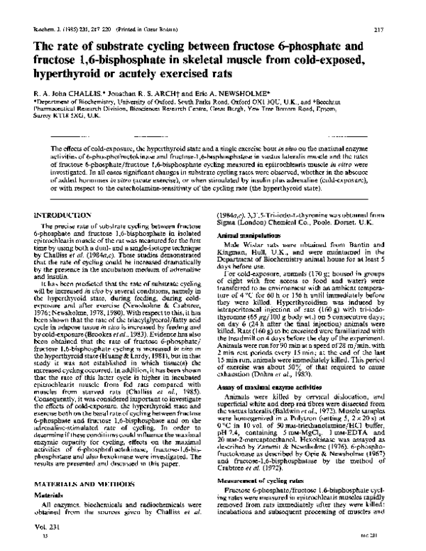 (PDF) The rate of substrate cycling between fructose 6-phosphate and ...