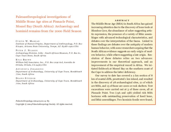 (PDF) Paleoanthropological investigations of Middle Stone Age sites at ...