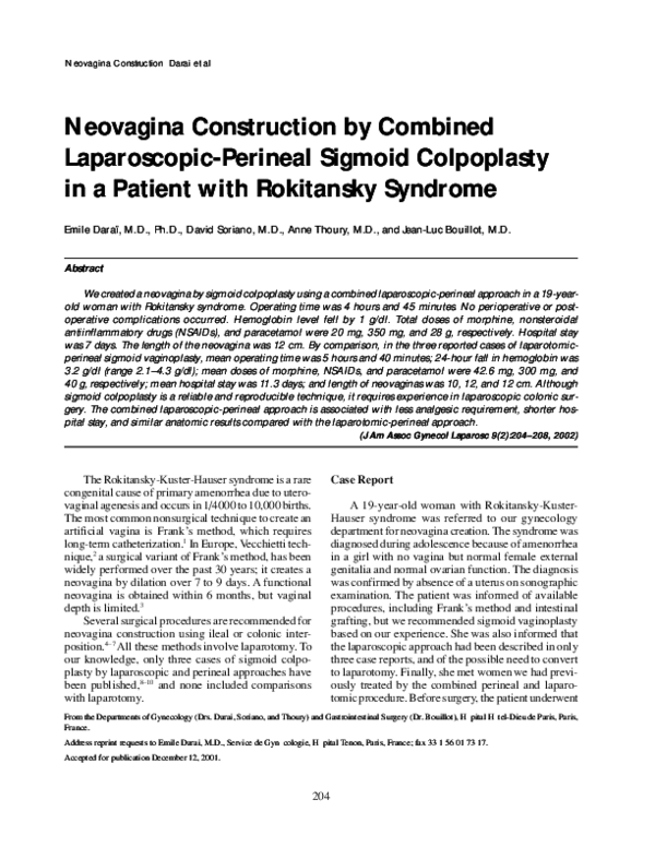 (PDF) Neovagina Construction by Combined Laparoscopic-Perineal Sigmoid ...