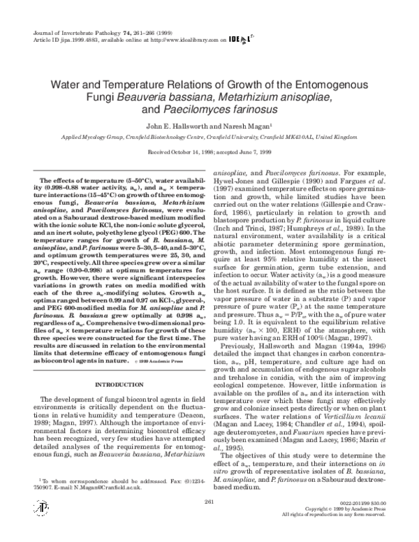 (PDF) Water and Temperature Relations of Growth of the Entomogenous Fungi Beauveria bassiana ...