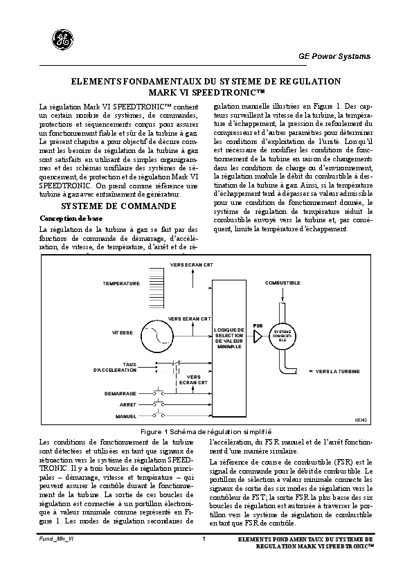 (PDF) ELEMENTS FONDAMENTAUX DU SYSTEME DE REGULATION MARK VI SPEEDTRONIC