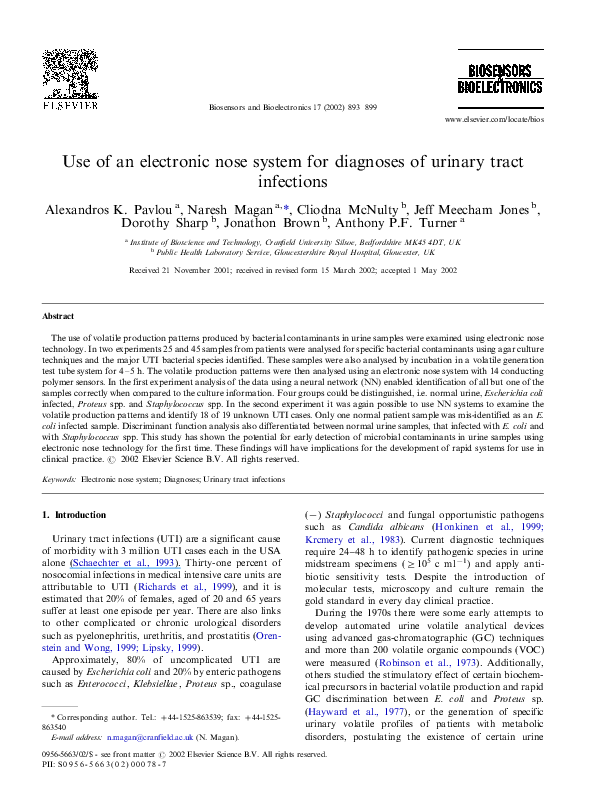 (PDF) Use of an electronic nose system for diagnoses of urinary tract ...