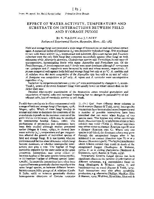 (PDF) Effect of water activity, temperature and substrate on ...