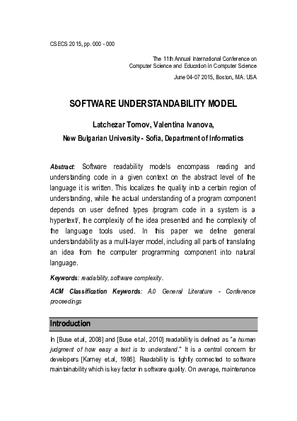 (PDF) SOFTWARE UNDERSTANDABILITY MODEL | Lachezar Tomov - Academia.edu