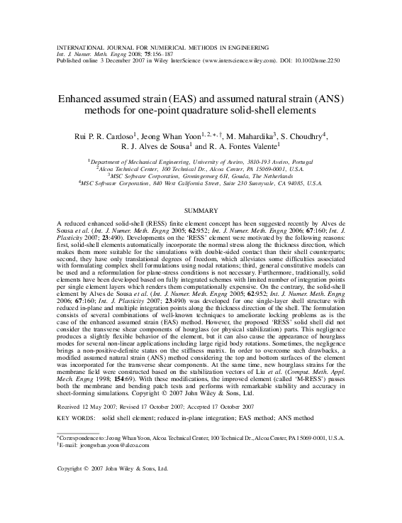(PDF) Enhanced assumed strain (EAS) and assumed natural strain (ANS) methods for one‐point ...