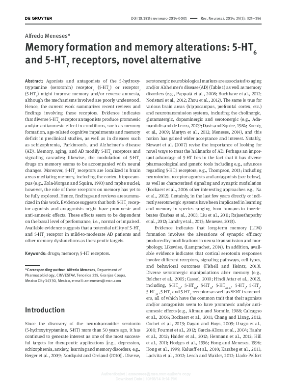 (PDF) Memory formation and memory alterations: 5-HT6 and 5-HT7 ...