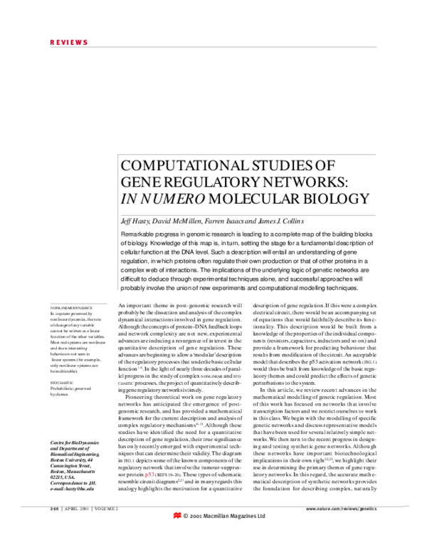 (PDF) Computational studies of gene regulatory networks: in numero molecular