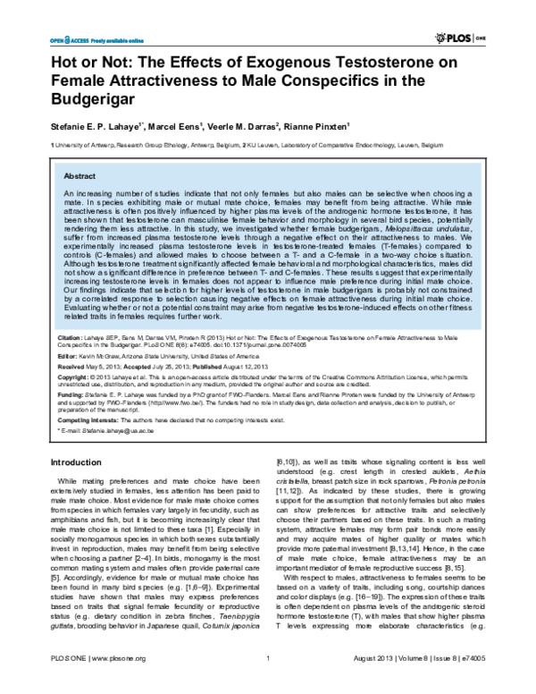 (PDF) Hot or Not: The Effects of Exogenous Testosterone on Female ...