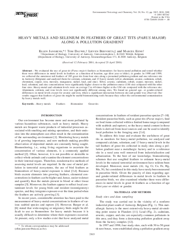 (PDF) Heavy metals and selenium in feathers of great tits ( Parus major ...