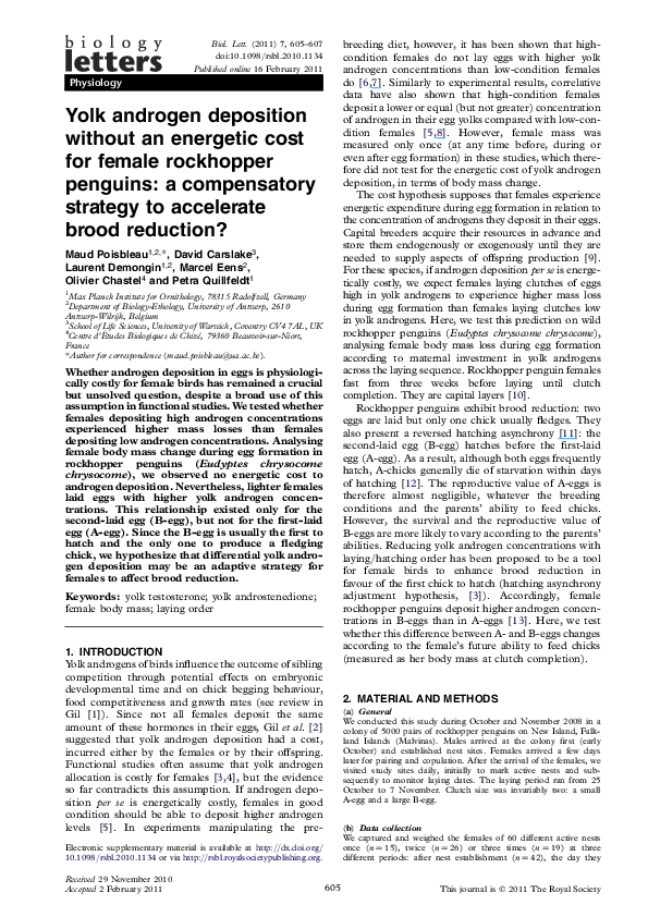 (PDF) Yolk androgen deposition without an energetic cost for female ...