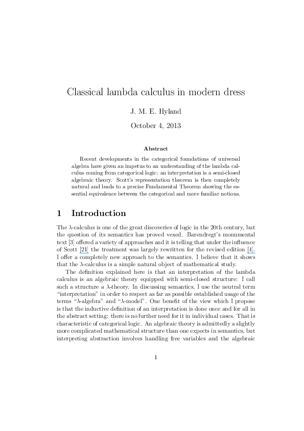 (PDF) Classical lambda calculus in modern dress