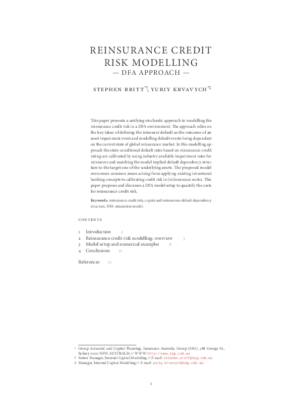 (PDF) Reinsurance credit risk modelling