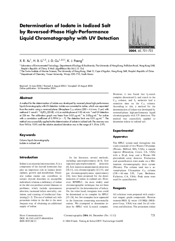 (PDF) Determination of Iodate in Iodized Salt by Reversed-Phase High ...