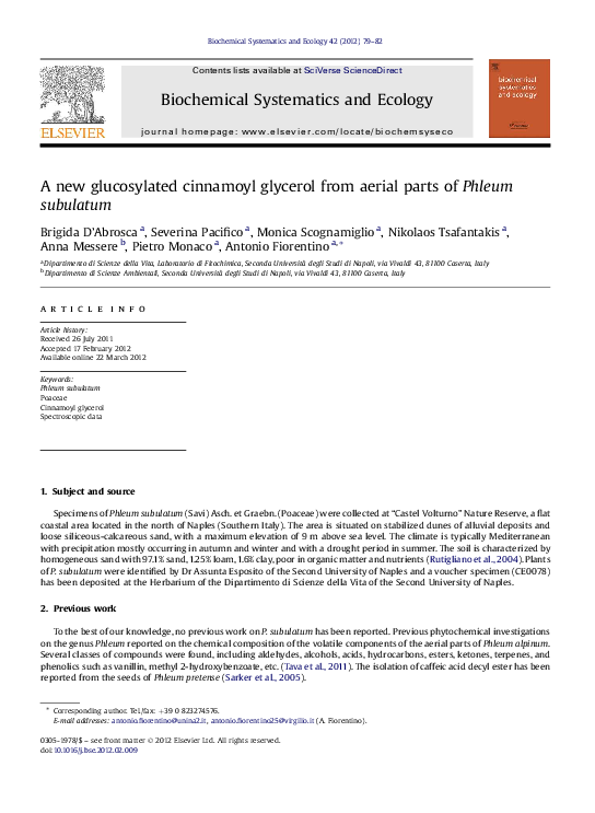 (PDF) A new glucosylated cinnamoyl glycerol from aerial parts of Phleum ...