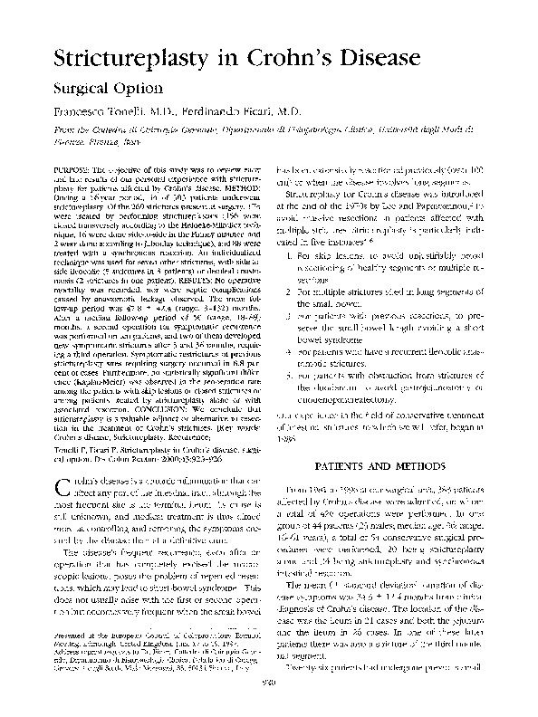 (PDF) Strictureplasty in Crohnʼs disease