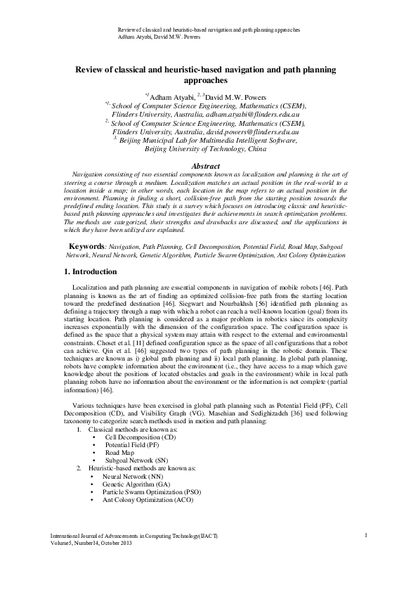 (PDF) Review of classical and heuristic-based navigation and path planning approaches