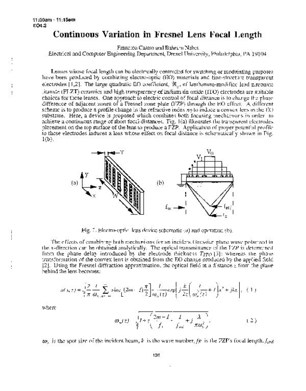 (PDF) Continuous variation in Fresnel lens focal length