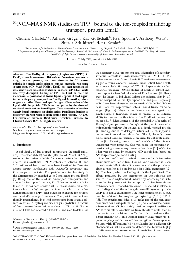 (PDF) 31P-CP–MAS NMR studies on TPP+ bound to the ion-coupled multidrug ...