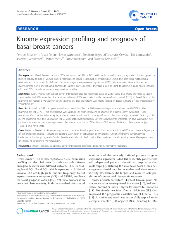 (PDF) Kinome expression profiling and prognosis of basal breast cancers
