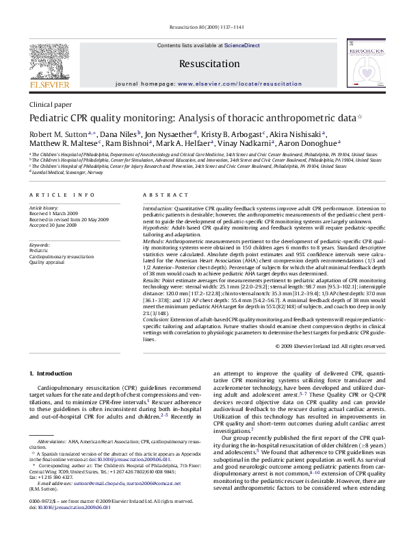 (PDF) Pediatric CPR quality monitoring: Analysis of thoracic ...
