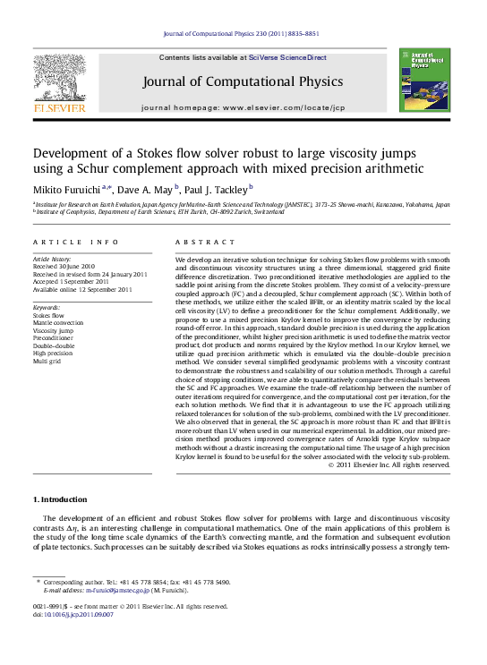 (PDF) Development of a Stokes flow solver robust to large viscosity jumps using a Schur ...