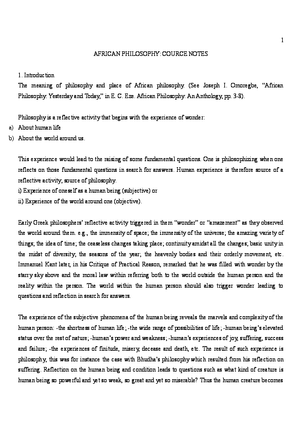 (DOC) The meaning of philosophy and place of African philosophy. (See ...