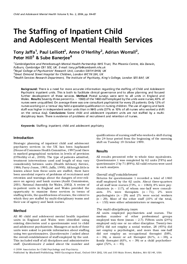 (PDF) The Staffing of Inpatient Child and Adolescent Mental Health Services