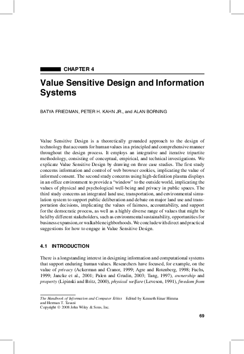 (PDF) Value Sensitive Design and Information Systems