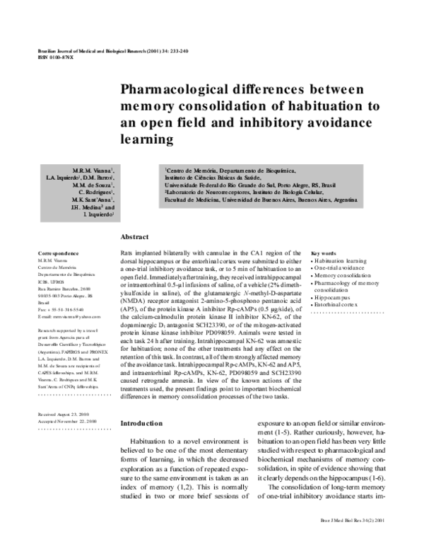 Pharmacological differences between memory consolidation of habituation ...