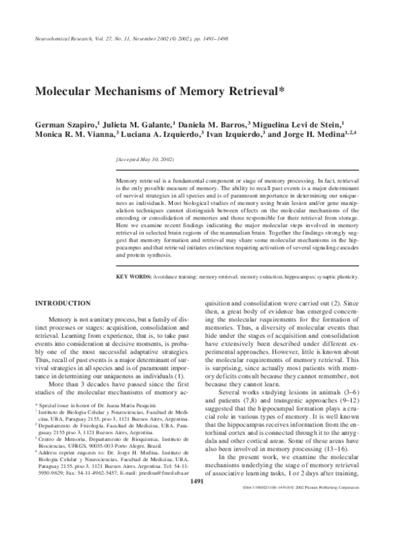 (PDF) Molecular mechanisms of memory retrieval