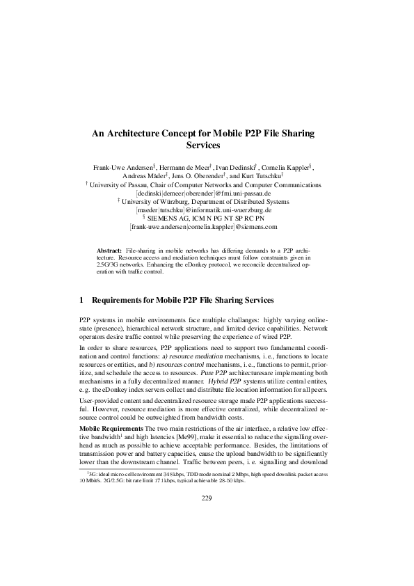 (PDF) An Architecture Concept for Mobile P2P File Sharing Services