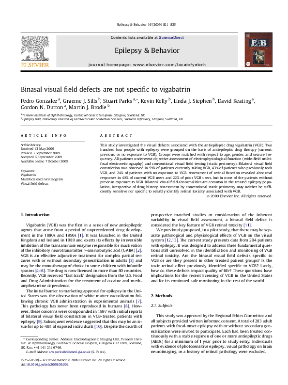 (PDF) Binasal visual field defects are not specific to vigabatrin