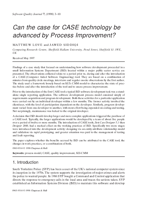 (PDF) Can the case for CASE technology be advanced by Process Improvement?