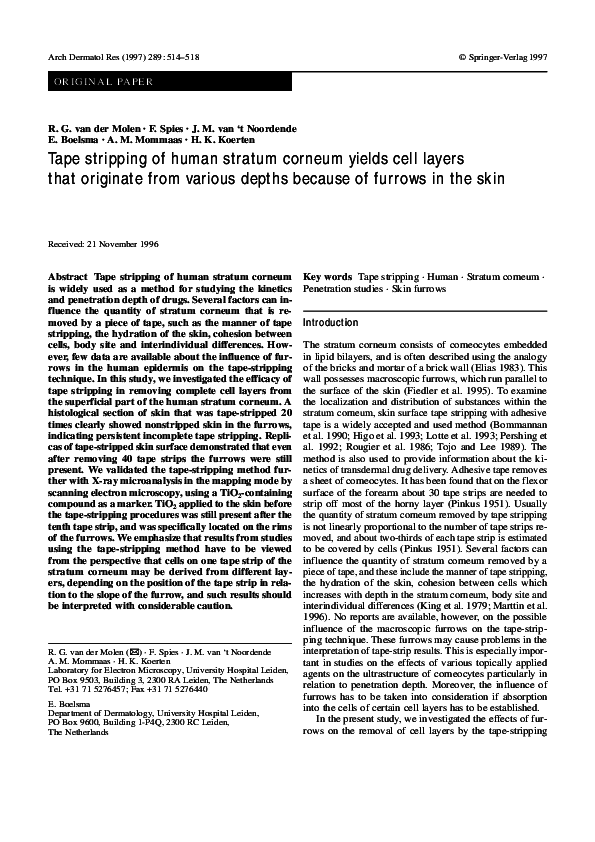 (PDF) Tape stripping of human stratum corneum yields cell layers that ...