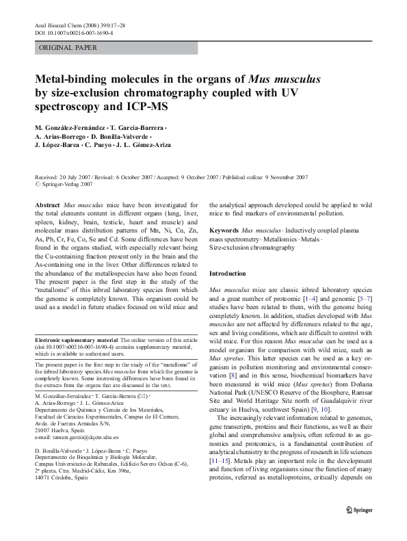 (PDF) Metal-binding molecules in the organs of Mus musculus by size ...