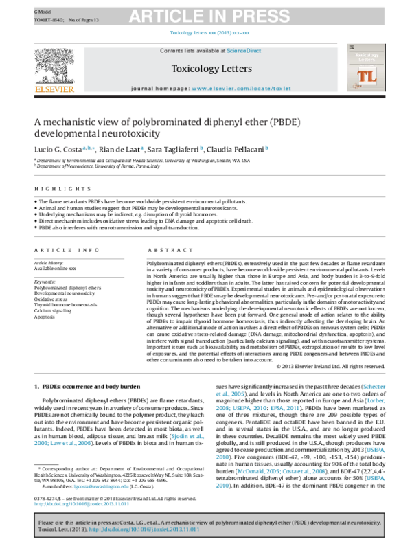 (PDF) A mechanistic view of polybrominated diphenyl ether (PBDE ...