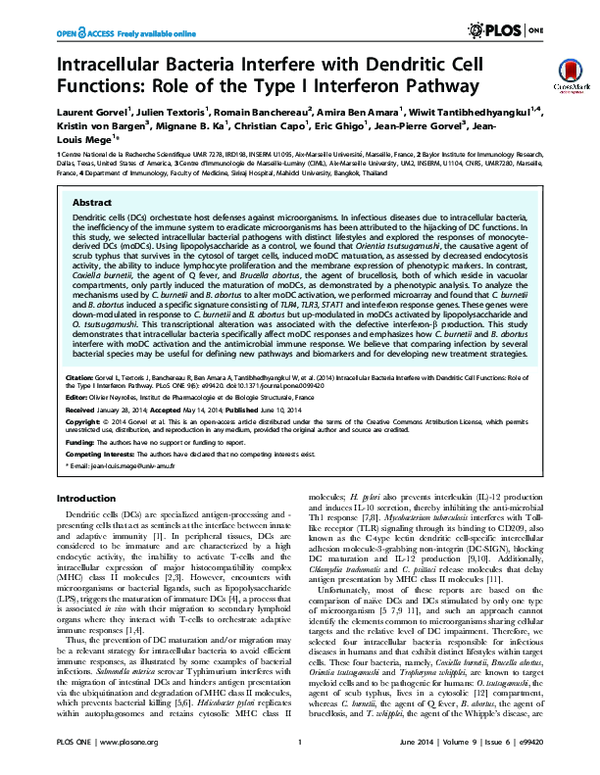 (PDF) Intracellular Bacteria Interfere with Dendritic Cell Functions ...