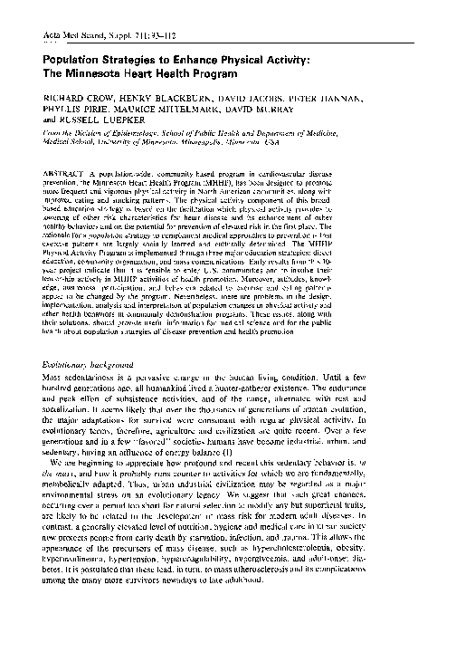 (PDF) Population Strategies to Enhance Physical Activity: The Minnesota Heart Health Program